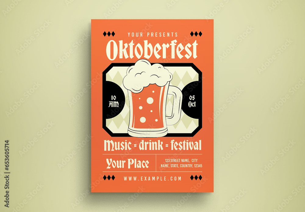 Orange Flat Design Oktoberfest Flyer Layout Stock Template | Adobe Stock