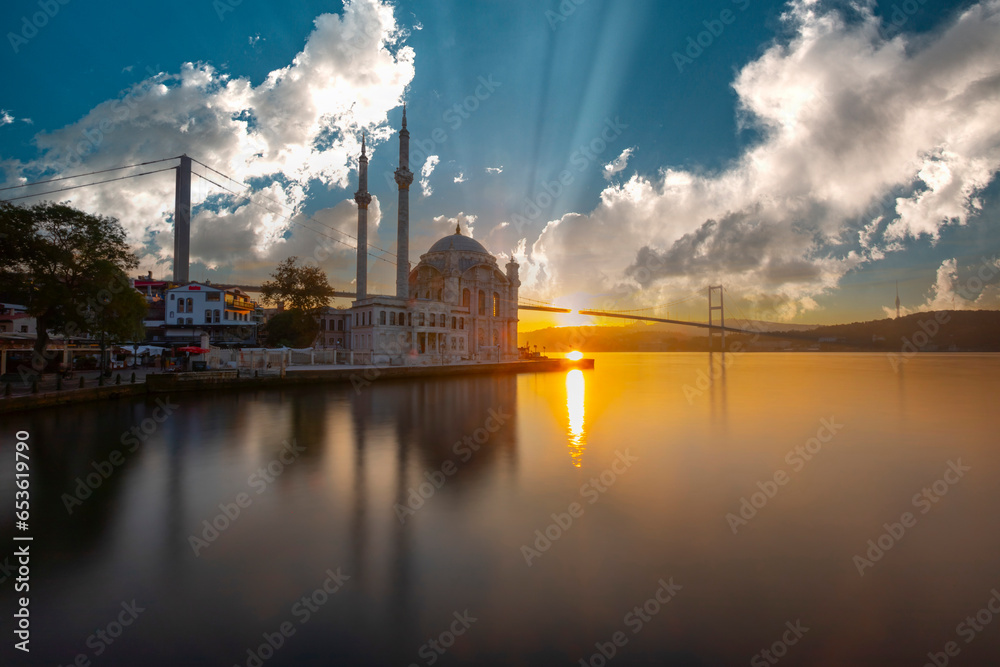 Ortakoy Istanbul landscape beautiful sunrise with clouds Ortakoy Mosque ...