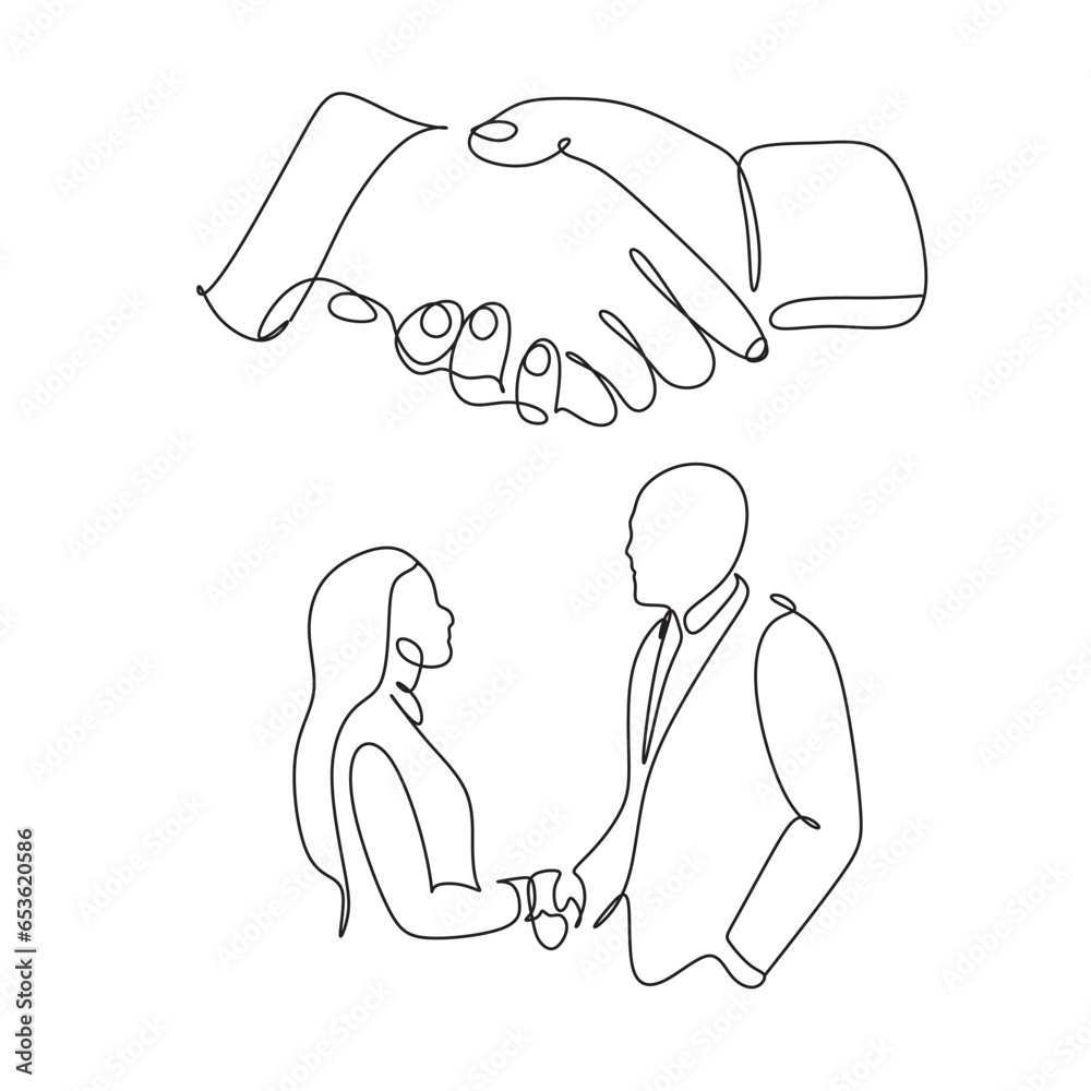 One line drawing businessman. Two smiling businessmen shaking hands ...