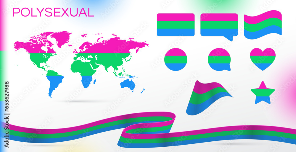Polysexual flag. LGBT Pride Month in June. World Map. Lesbian Gay ...