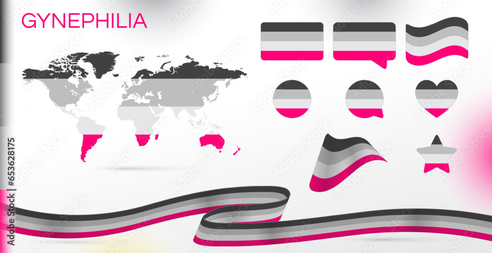 Gynephilia flag. LGBT Pride Month in June. World Map. Lesbian Gay ...