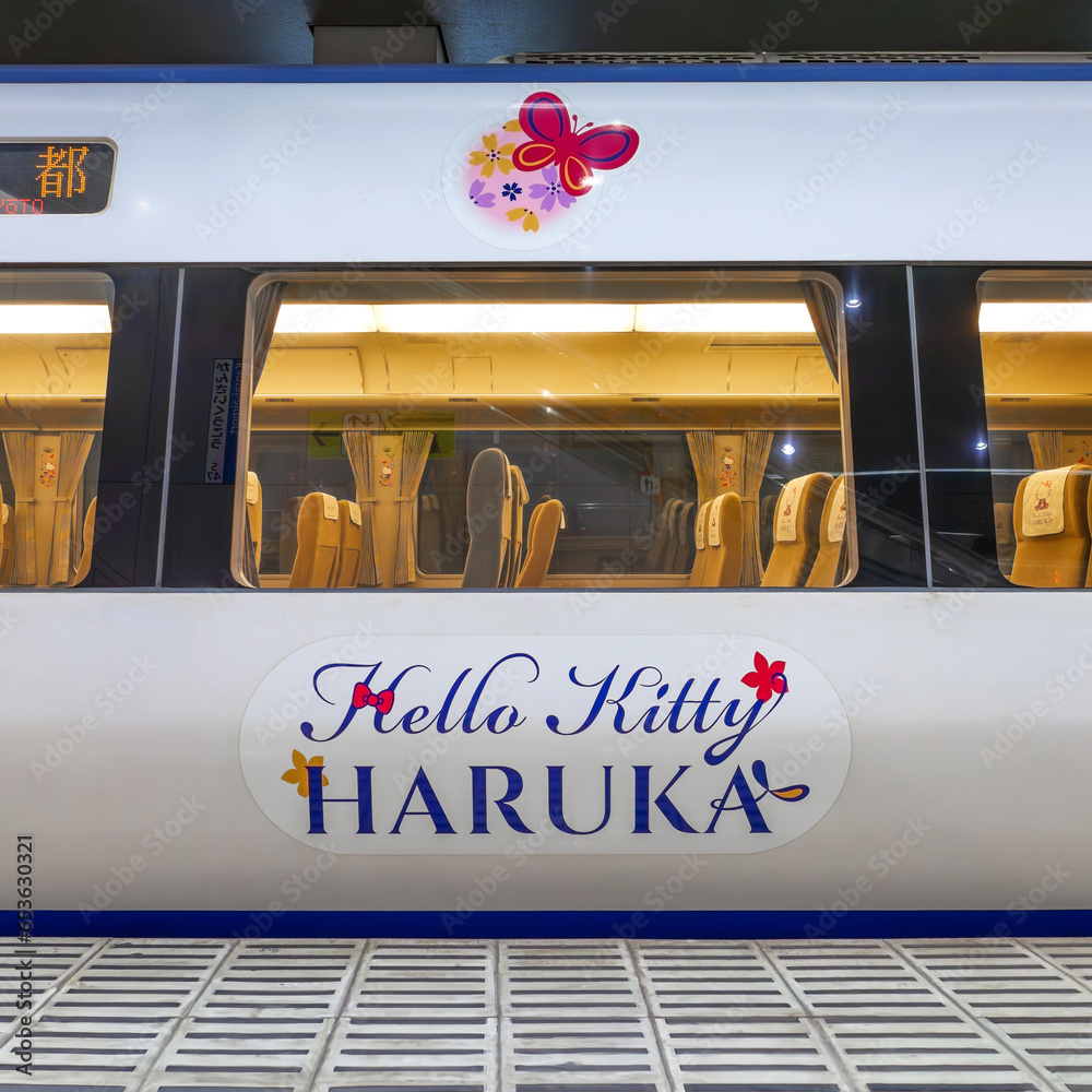 Osaka, Japan - March 28 2023: Hello Kitty Haruka Express operated by JR ...