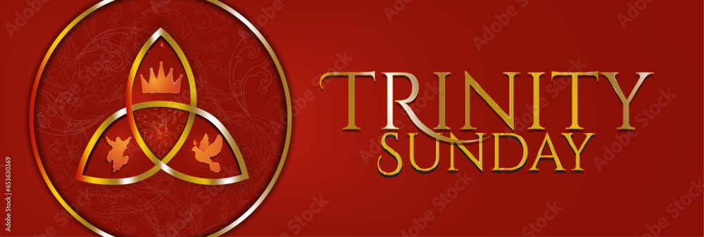 Gold Trinity Sunday symbol poster banner. Observed on the first Sunday after Pentecost ...