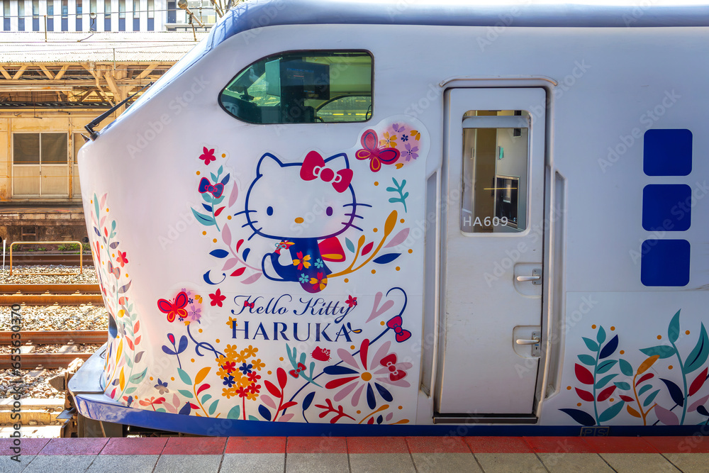 Osaka, Japan - March 28 2023: Hello Kitty Haruka Express operated by JR ...