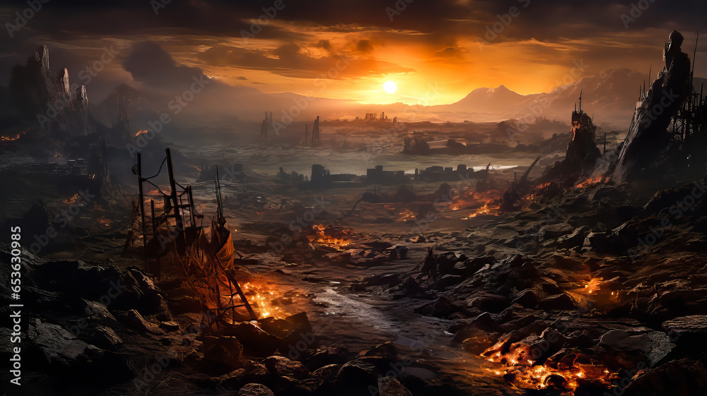 Post-Apocalyptic Earth Scene. Generative AI. A digital rendering of a ...