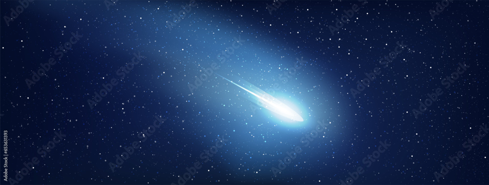 Halley's Comet shines brightly in the sky. Falling to the earth ...
