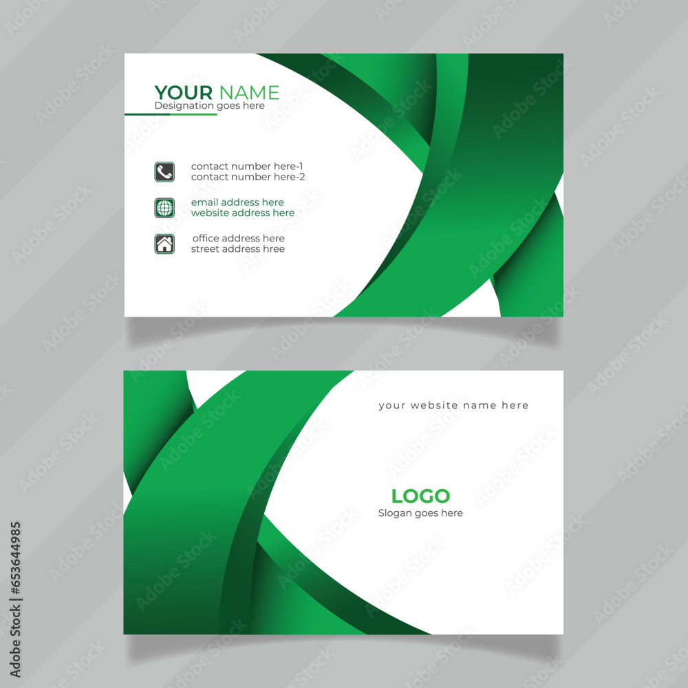 Creative business card design with 3D shape concept. Green and white ...