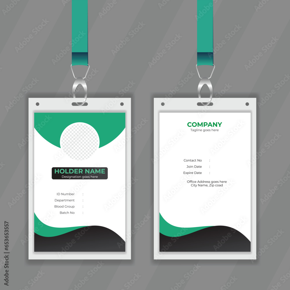 Green and black color ID card design also white background. Membership ...