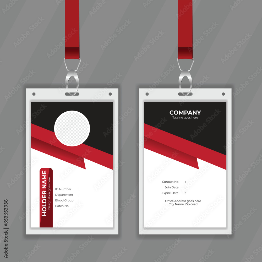 Red color identity card design with vector layout. vertical and ...