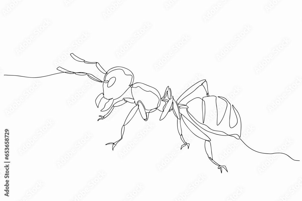 One continuous single drawing line of cartoon doodle ant isolated on a ...