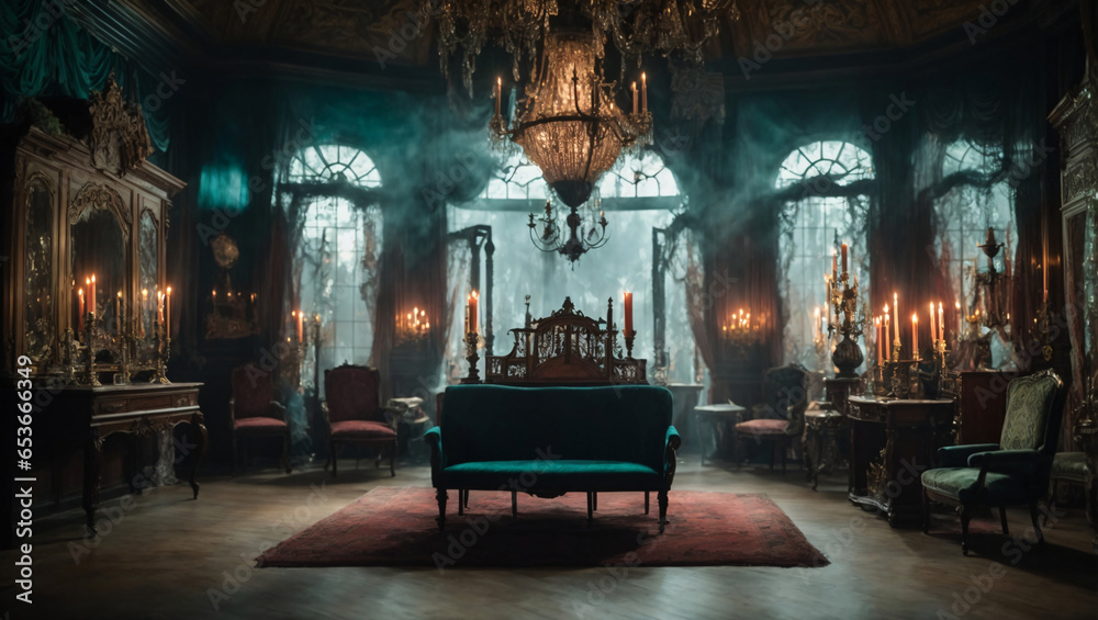 Halloween-themed, Haunted Mansion Interior: A spooky backdrop featuring ...