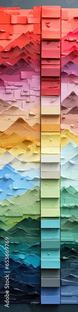 Sticky notes on the wall made up a pastel mountain painting sculpture ...
