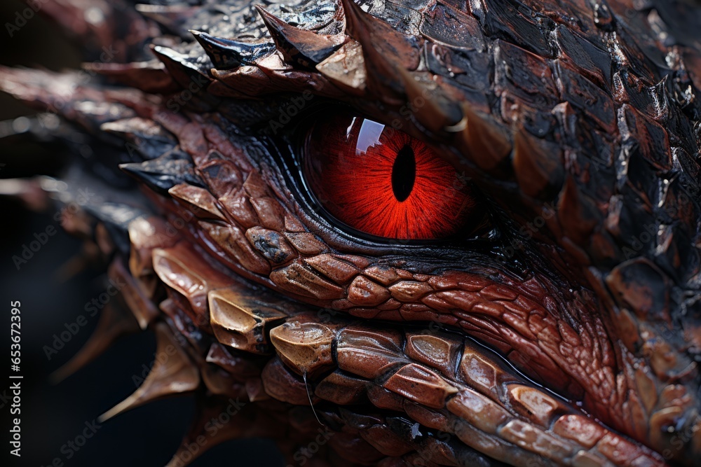 Dragon's eye up close, capturing the intricate details and fiery ...