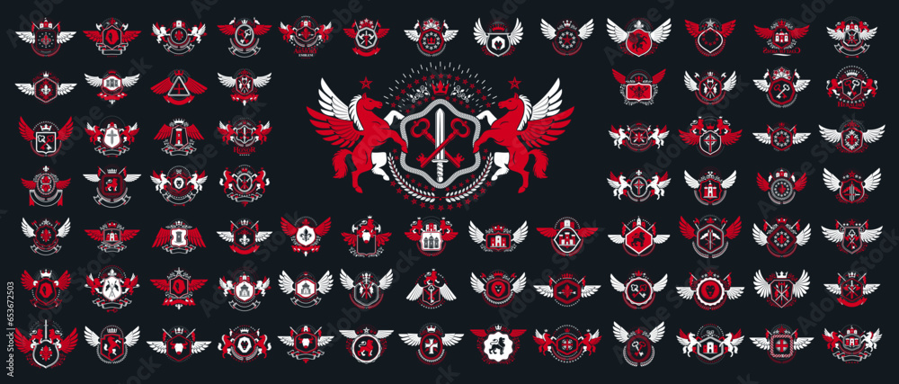 Heraldic Coat of Arms vector big set, vintage antique heraldic badges ...