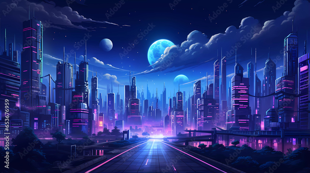 Cyberpunk Retro Futuristic City. Blurred background with neon lights ...