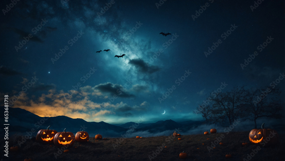 Halloween-themed, Halloween Night Sky: A digital backdrop displaying a ...