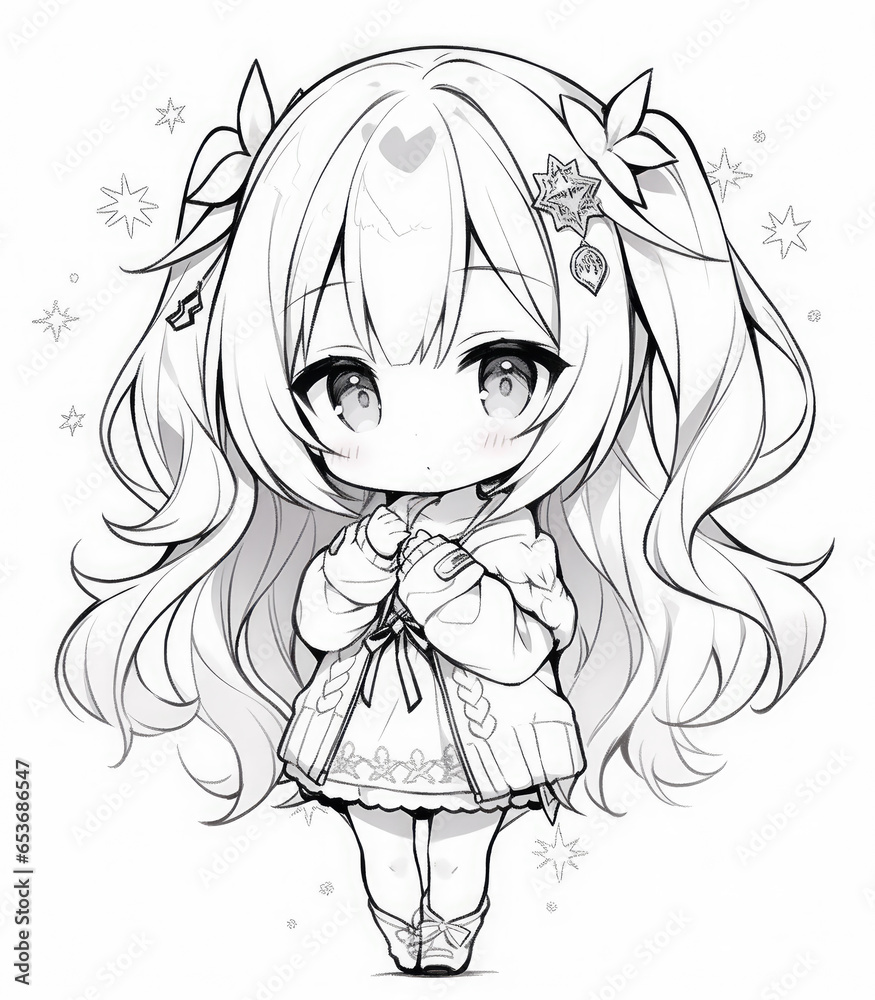 Cute chibi sketch to be used in a coloring book - Generative AI Stock ...