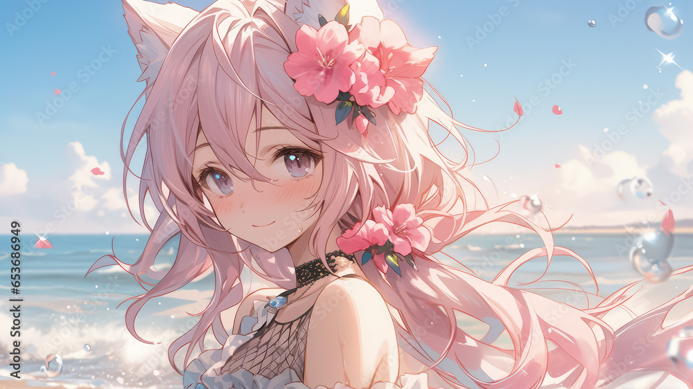 Beautiful young cat girl anime art style - Generative AI Stock ...