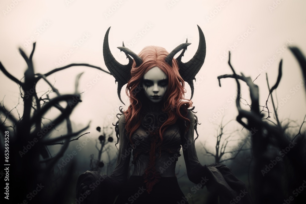 Eerie stillness of a forgotten graveyard shrouded in mist with a ...