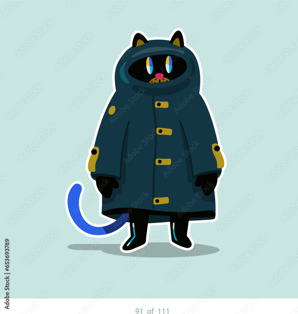 Cartoon stylized cat character. Set of 111 units. Number 91. 2d ...