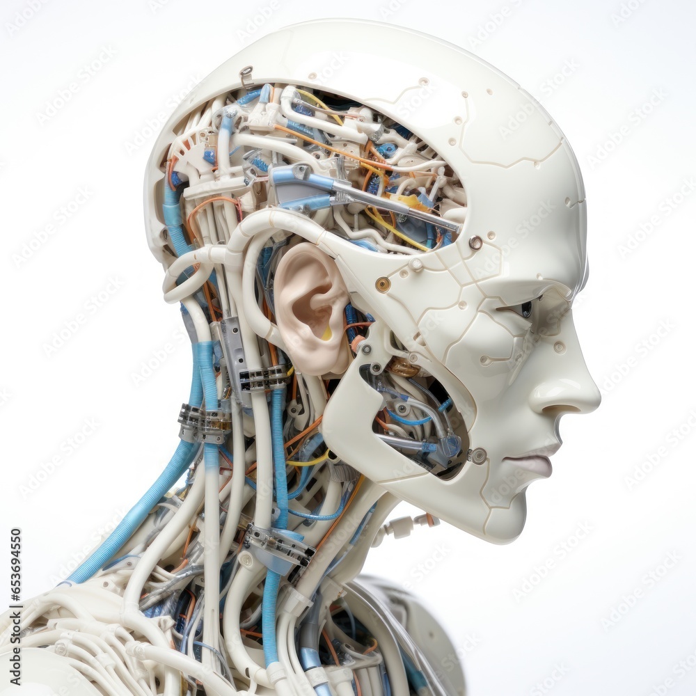 Male robotic face over white background. Artificial intelligence ...