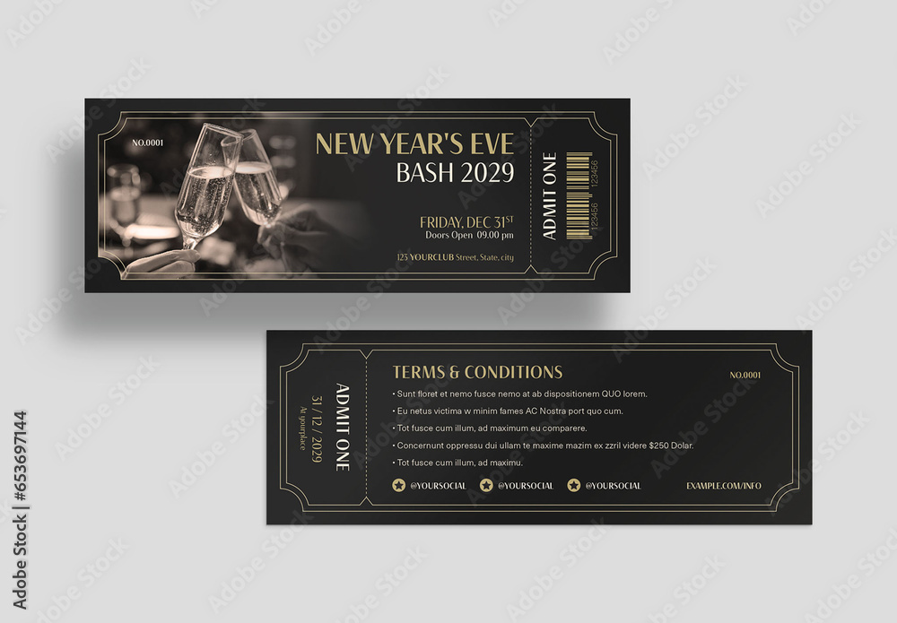 NYE Event Ticket Layout Stock Template | Adobe Stock