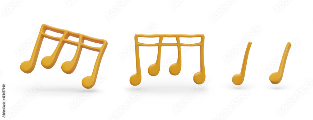 Quarter note and 4 sixteenth notes. Set of golden musical symbols ...