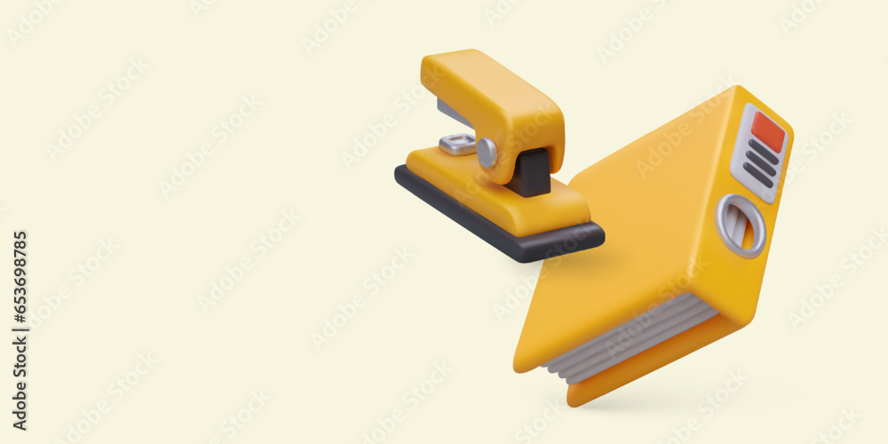 3d realistic office stapler and big folder for different documents ...