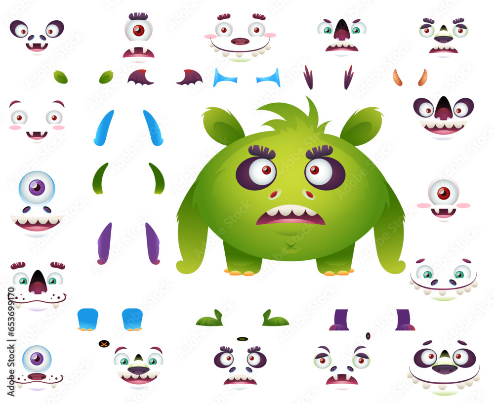 Cute monster cartoon character constructor kit with body parts ...