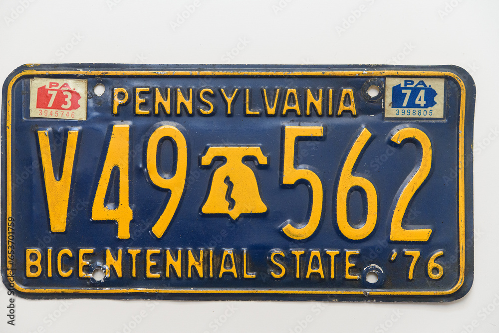 Pennsylvania, bicentennial state, license plate from the 70s, vintage ...