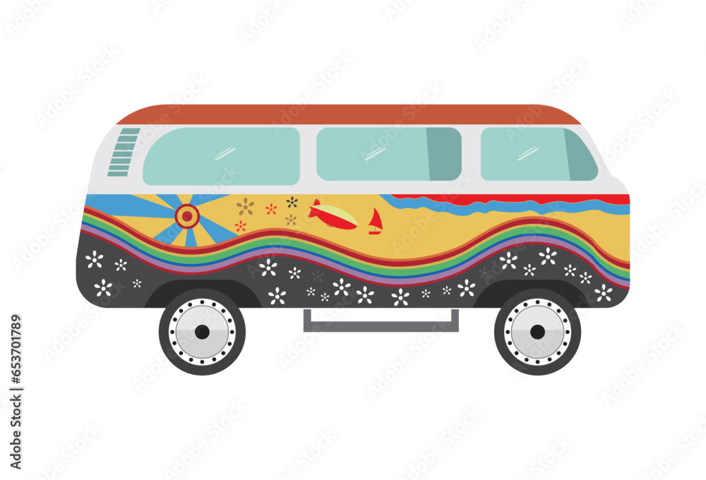 Hippie bus vector illustration, A retro hippie bus is isolated against ...