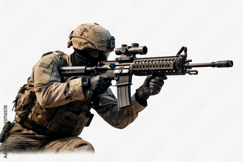 American Military Special Forces Soldier, Donned In Camouflage Gear And ...