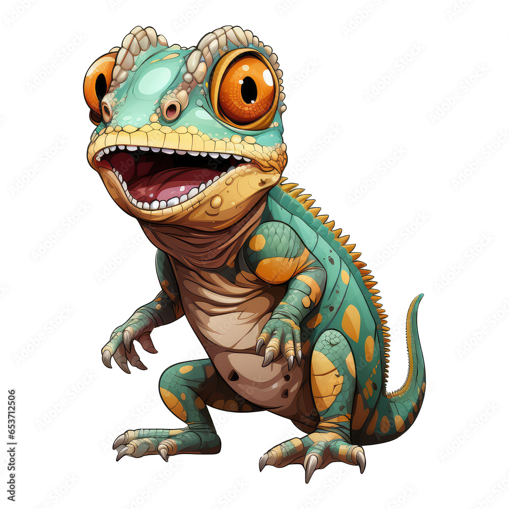 cute chameleon full body illustration isolated on transparent ...