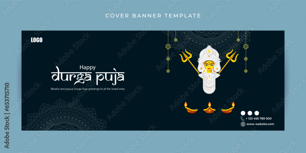 Vector illustration of Happy Durga Puja Facebook cover banner Template ...