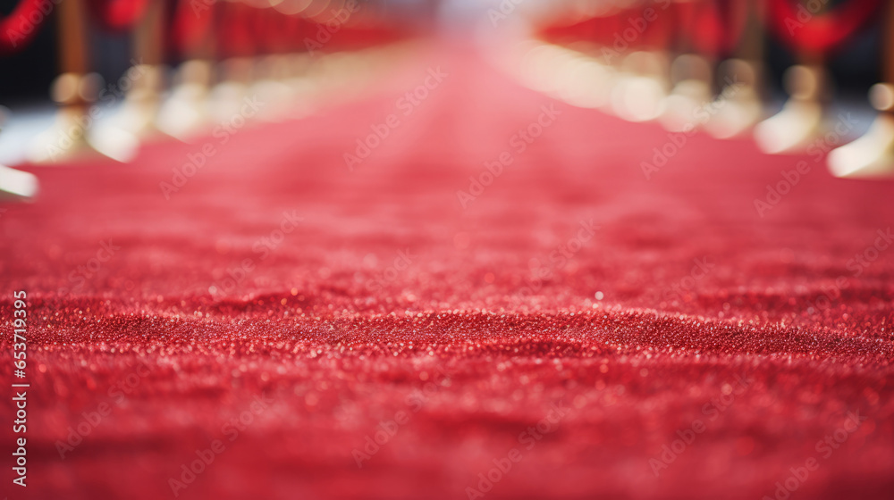 Red carpet entrance path with barriers. Festive award ceremony event ...