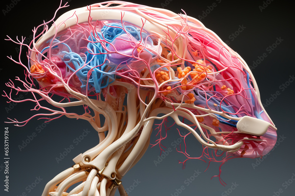 Generative AI illustration of model of human brain tree with glowing ...