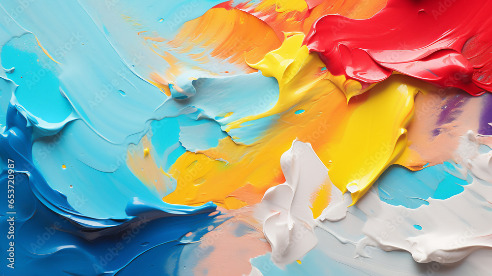 Artist's oil paint palette background texture with a vibrant multi ...