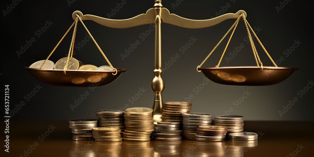 Coins stack with balance scale money management financial plan time ...