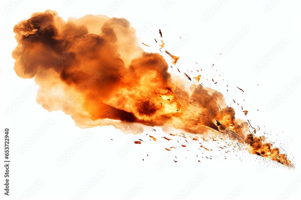 Transparent fire and smoke with missile or bullet trail on white ...