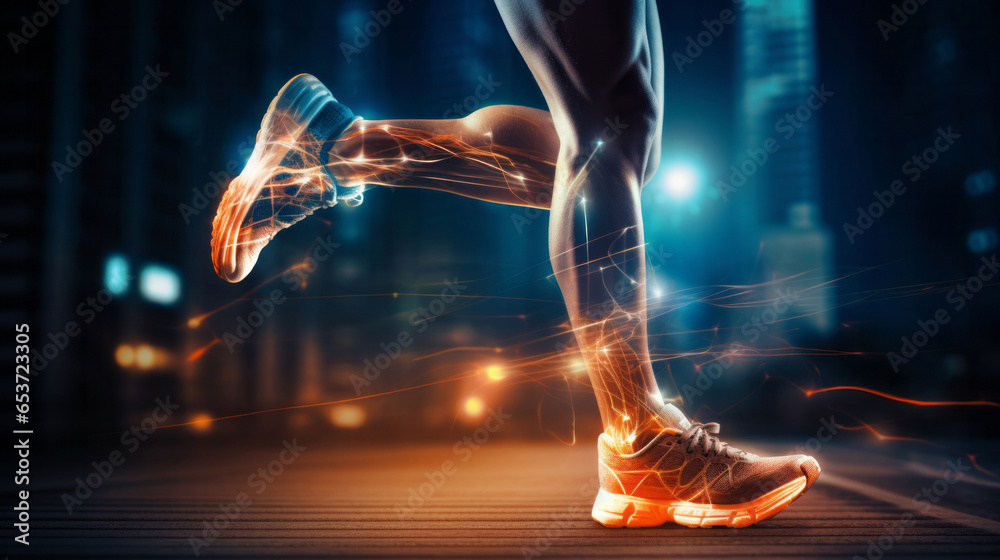 Joint pain or injury while running. Xray of training athlete with sport ...
