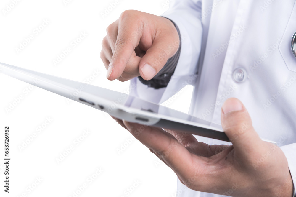 Doctor hold tablet in hand monitor showing patient heart rate, medical ...