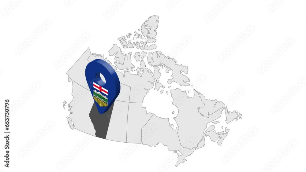 Location Alberta on map Canada. 3d Alberta flag map marker location pin ...