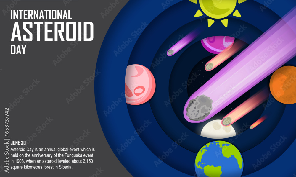 International Asteroid Day Banner with history. Paper art and origami ...