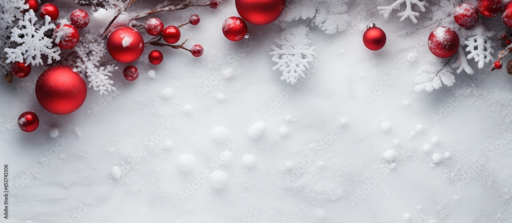 Christmas scene with presents wreaths and red decorations on a gray ...