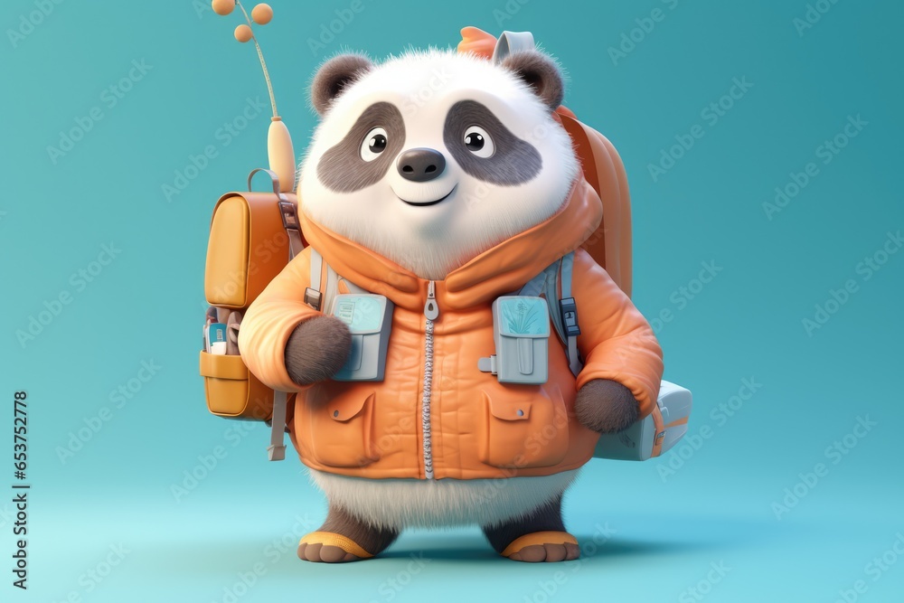 Cute panda animal explorer. Travel visit, explore the forest and wild ...