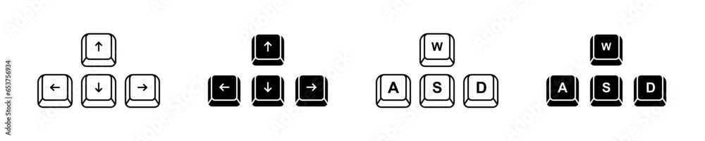 Keyboard button icon set. Arrow key keyboard. Button arrow and WASD set ...