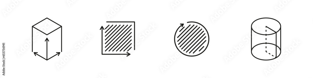 Size, area, perimeter, radius, cubic meter icon set. Area symbol. Size ...