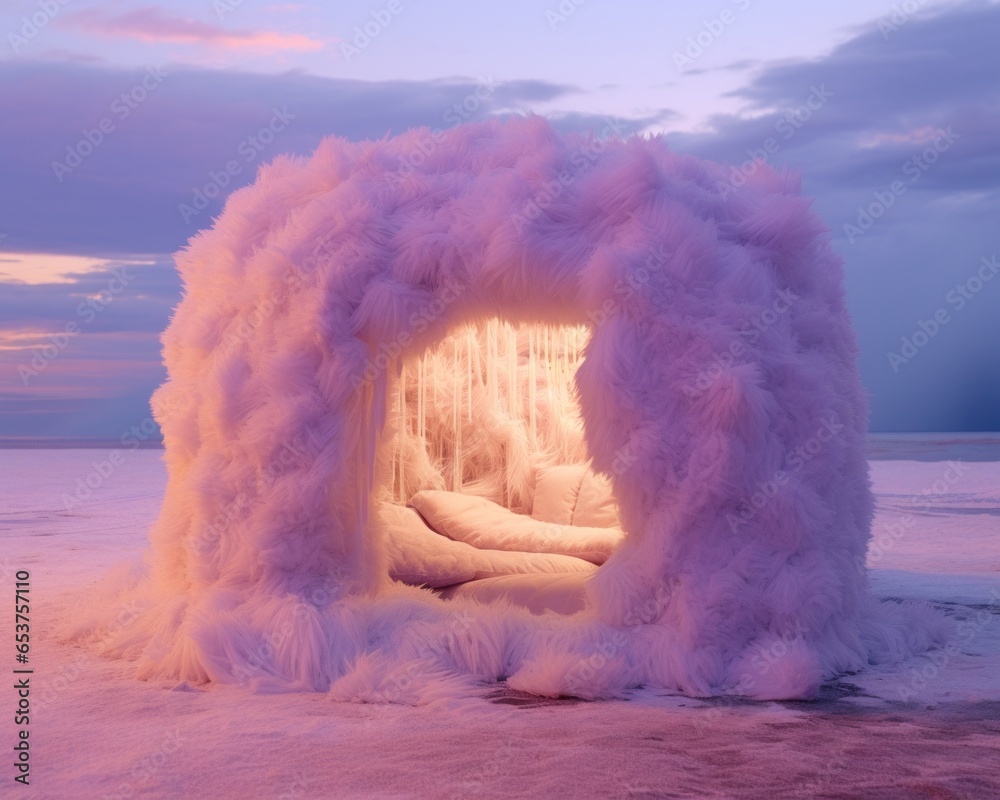 On a surreal winter's night, an igloo stands alone in a snowy field ...