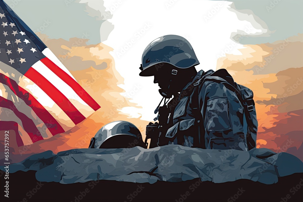 Memorial Day,American flag ,soldier helmet, symbolizing remembrance and ...