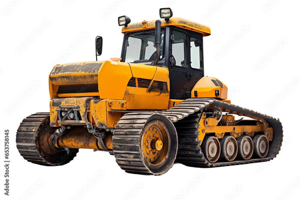 Side view of the steamroller a modern road roller with yellow color ...